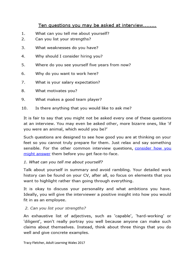 Top 10 Common Interview Questions | PDF | Salary | Social Psychology