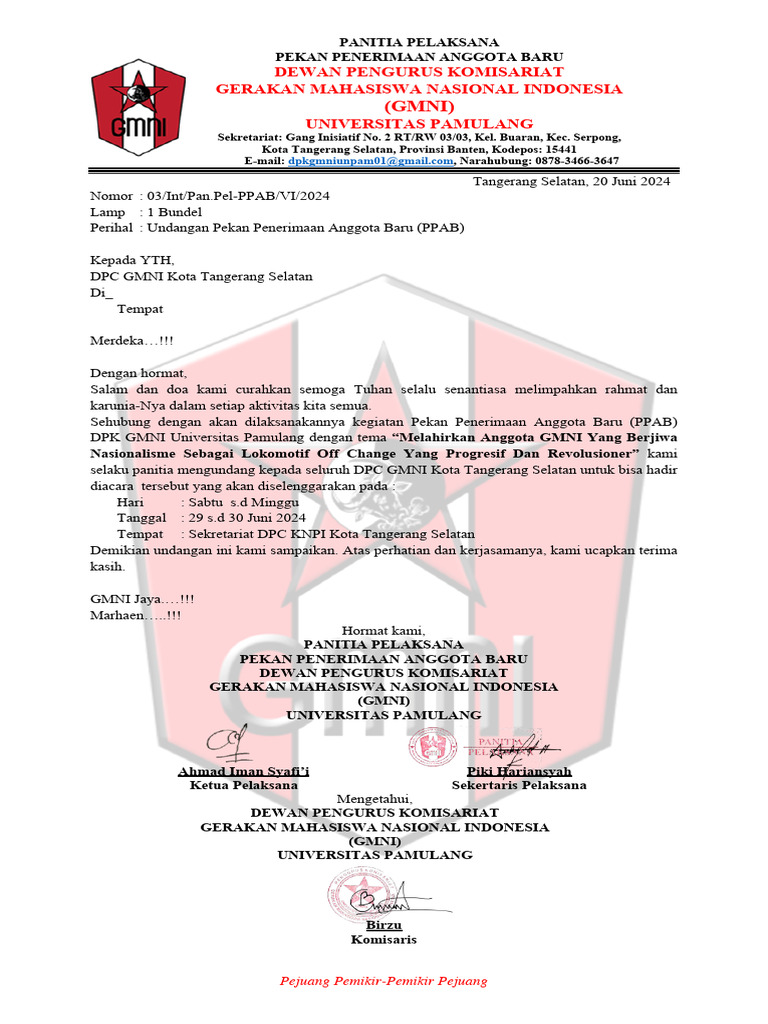 Surat Undangan DPC Gmni Tangsel-1 | PDF