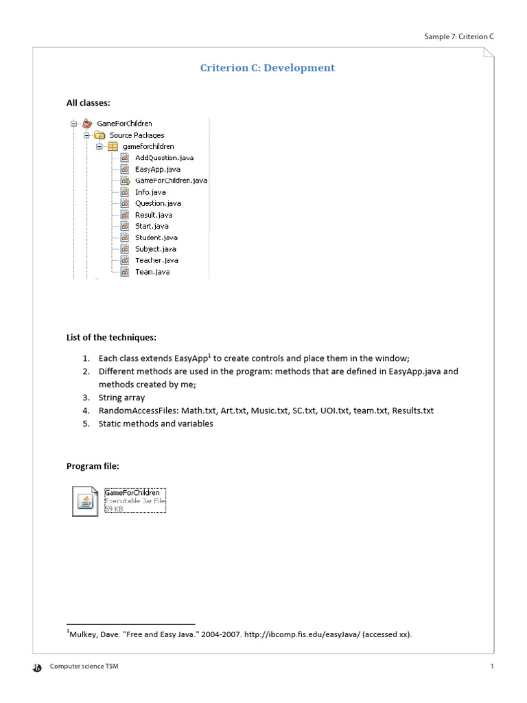 Crit - C - Development EXAMPLE | PDF | Computer File | Method (Computer Programming)