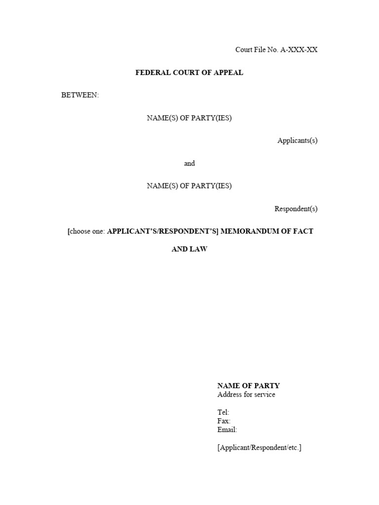 Example of A Memorandum of Fact and Law in An Application For Judicial ...