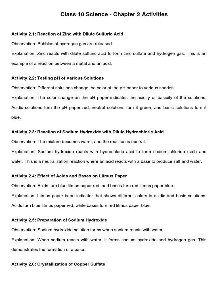 Class 10 Science Chapter 2 Activities | PDF | Science & Mathematics