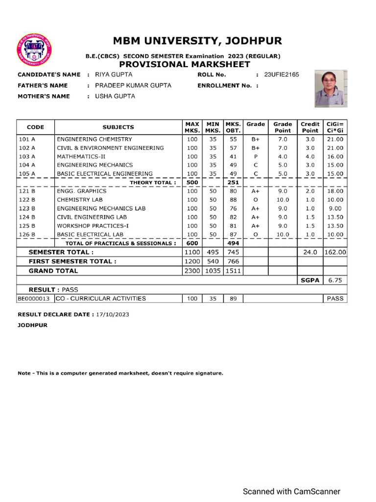 Riya Marksheet | PDF