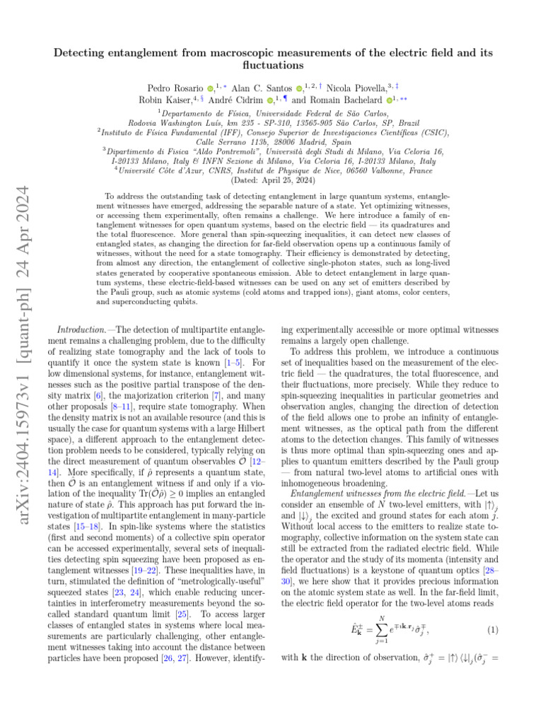 Detecting Entanglement From Macroscopic Measurements of The Electric ...