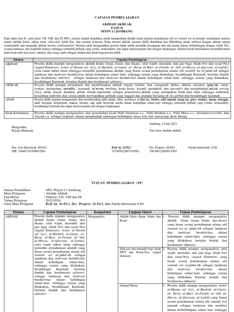 Penyusunan CP, TP, Atp Akidah Akhlak (MTS) | PDF