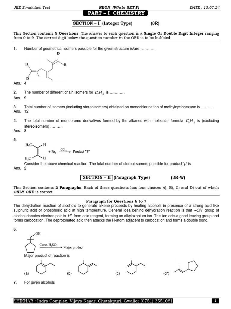 PCM Test Paper (KTG Thermo) (With Answers) White Set-F 13.07.24 | PDF ...