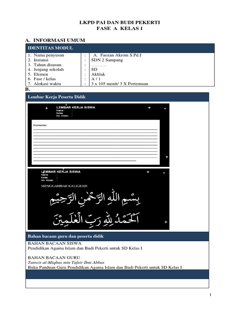LKPD PAI Kelas 1 SD Fase A | PDF | Kesehatan Holistik