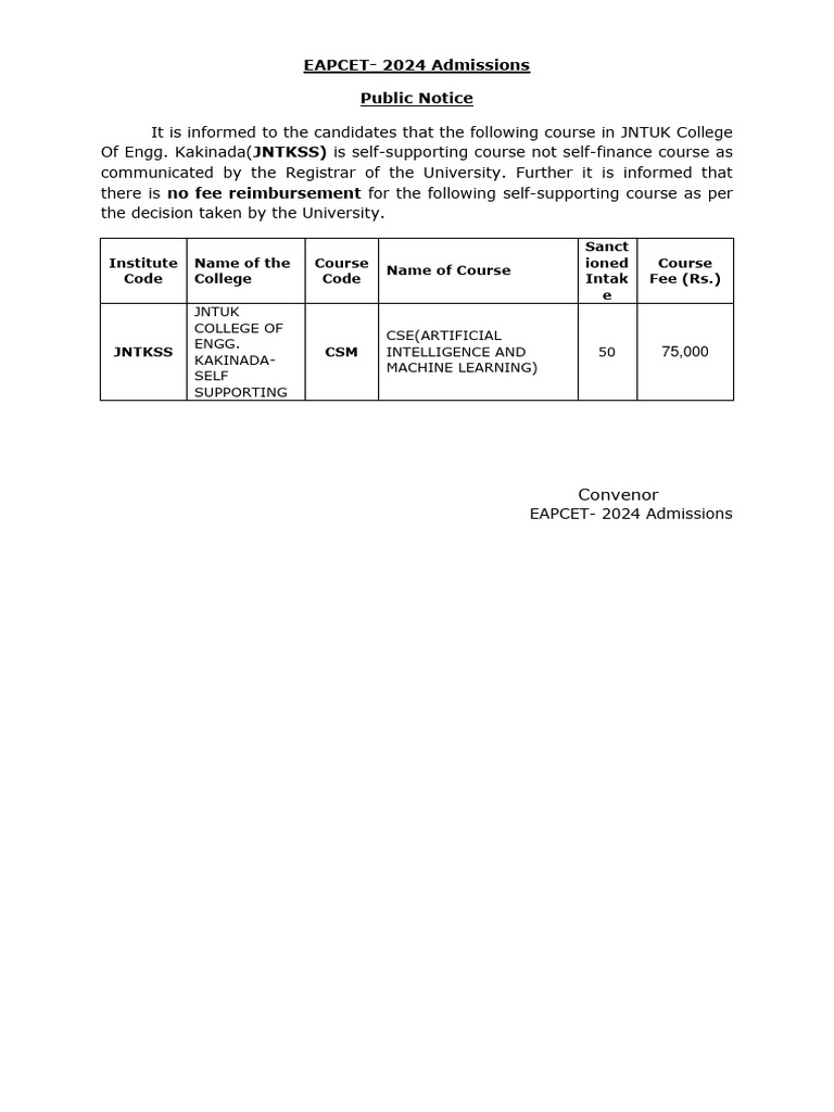 JNTUK Kakinada EAPCET 2024 Admissions | PDF