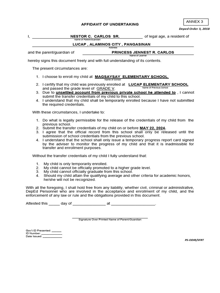 Affidavit of Undertaking | PDF | Justice | Crime & Violence