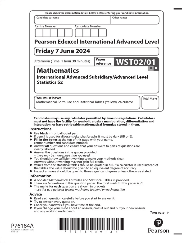 WST02 - 01 - Que - 2024 (Summer) S2 | PDF | Mathematics | Calculator