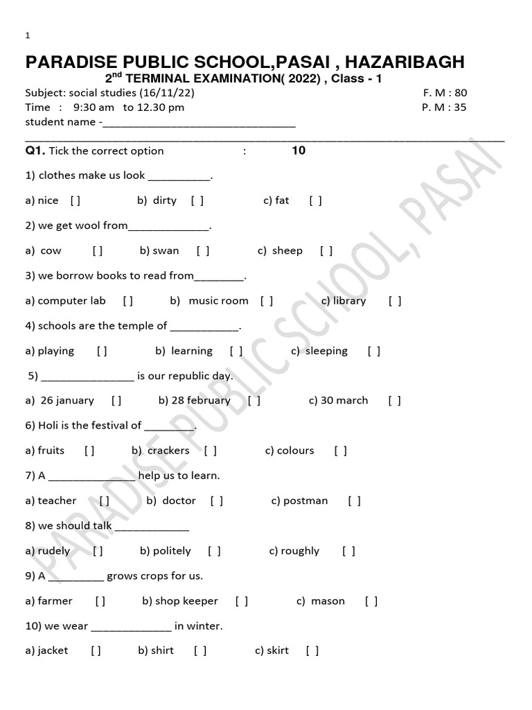 2nd Term Class 1 Sst 2022 | PDF