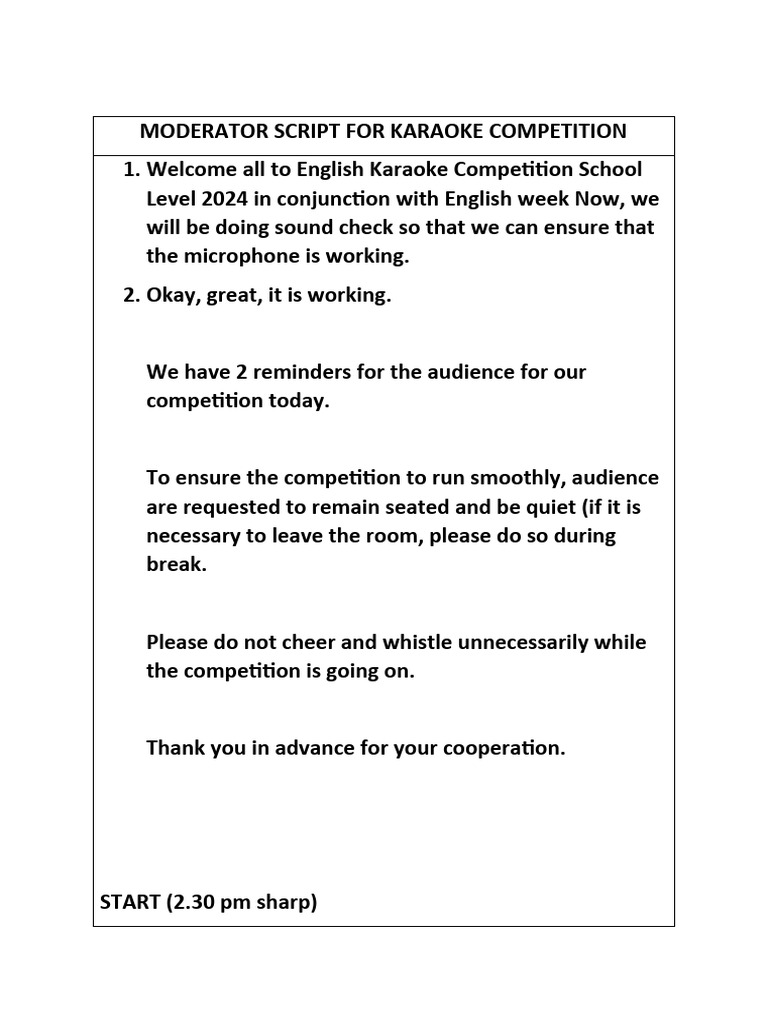 Emcee Script For Karaoke Competition | PDF