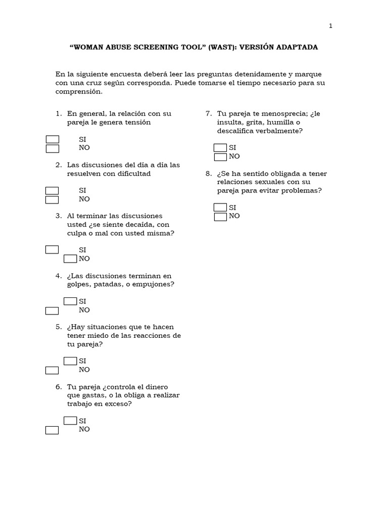 Woman Abuse Screening Tool Version Adaptada para La Tesis | PDF