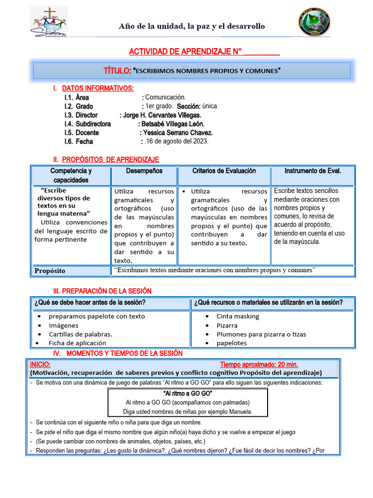 Escribimos Nombres Comunes y Propios 16-08-23 | PDF | Evaluación ...