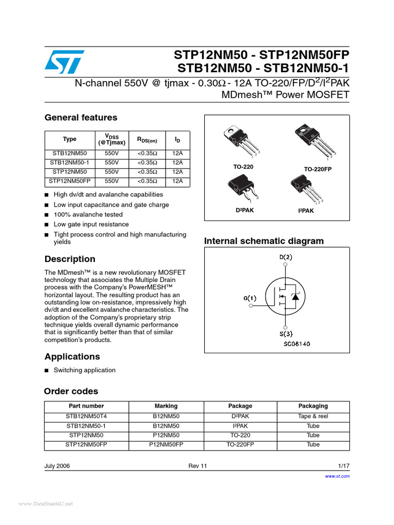 B12NM50 STMicroelectronics | PDF | Computer Engineering | Electricity