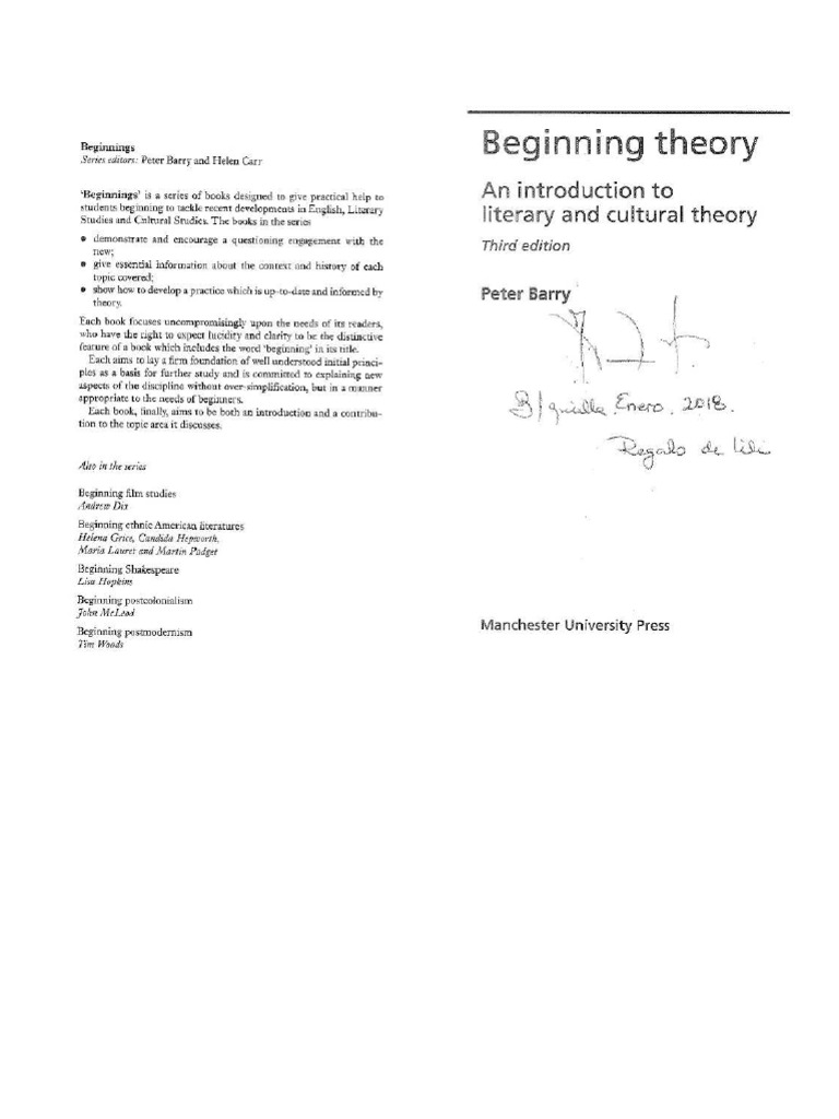 Beginning Theory Peter Barry An Introduction To Literary and Cultural ...