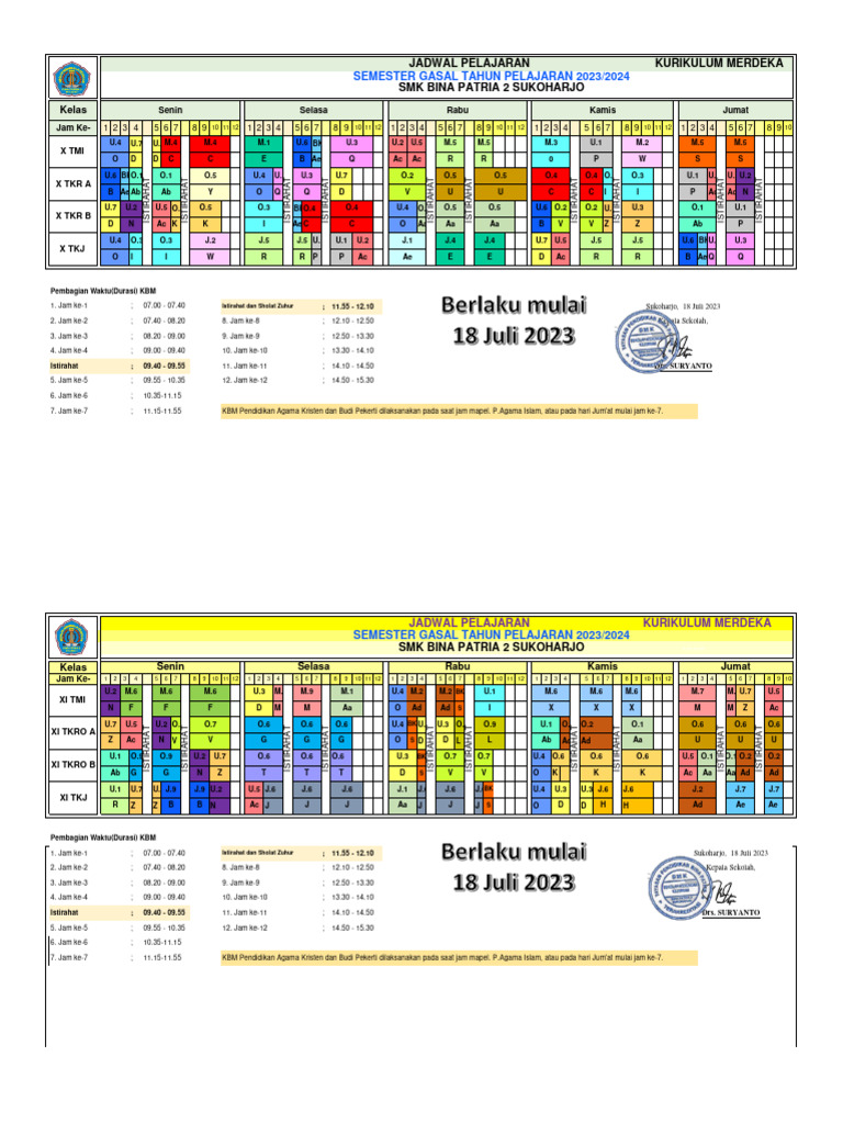 Jadwal 2023-2024 Revisi Baru | PDF