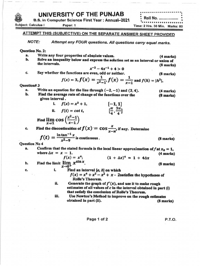 BS Computer Science 1st Year A21 | PDF | Function (Mathematics) | Integral
