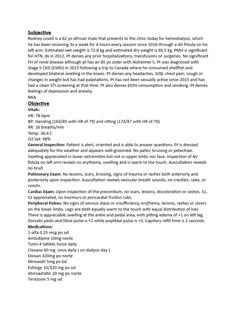 SOAP | PDF | Chronic Kidney Disease | Edema