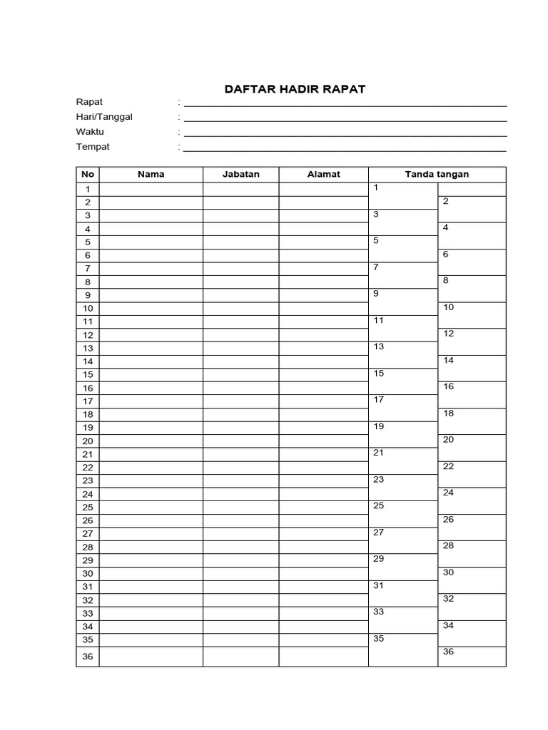 Format Daftar Hadir Rapat Dinas | PDF