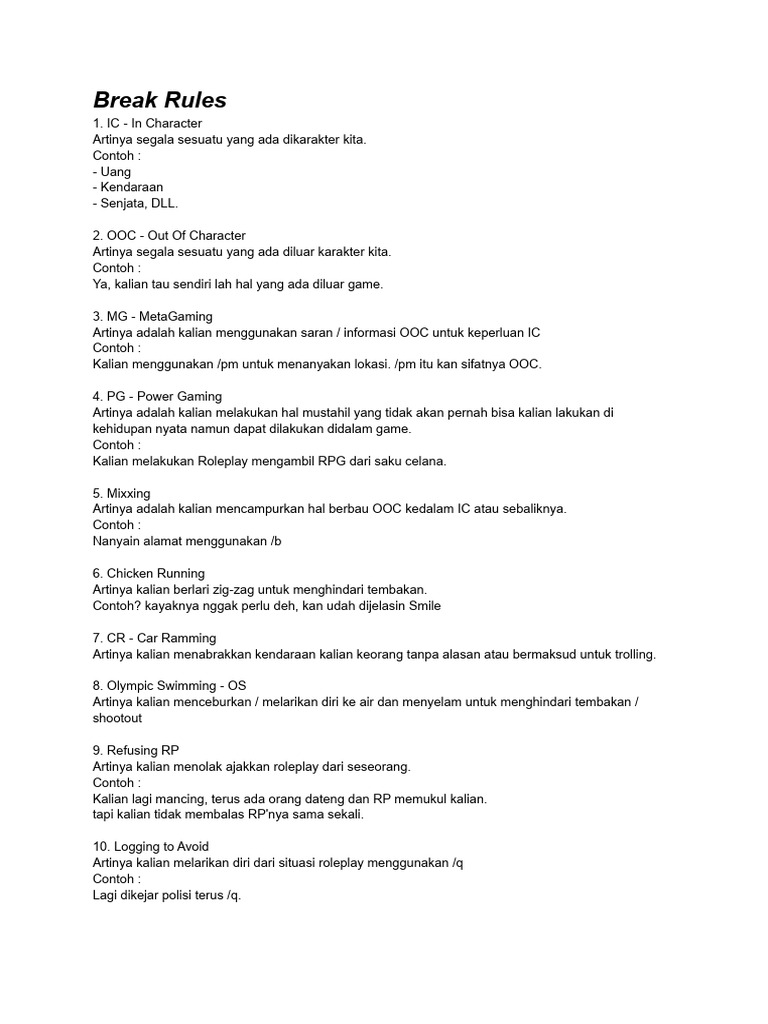 Break Rules GTA SAMP | PDF