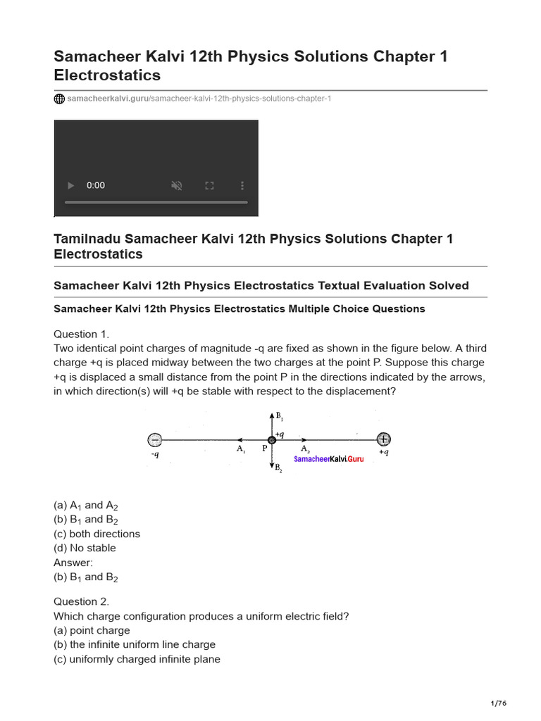 Electrostatics Samacheer Class12 Problems | PDF | Electric Field | Electrostatics