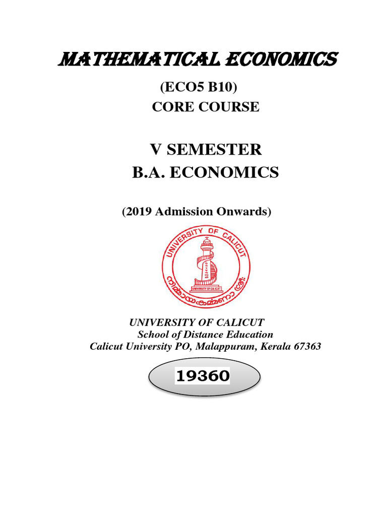 SLM-19360-Eco-Mathematical Economics | PDF | Demand | Mathematics