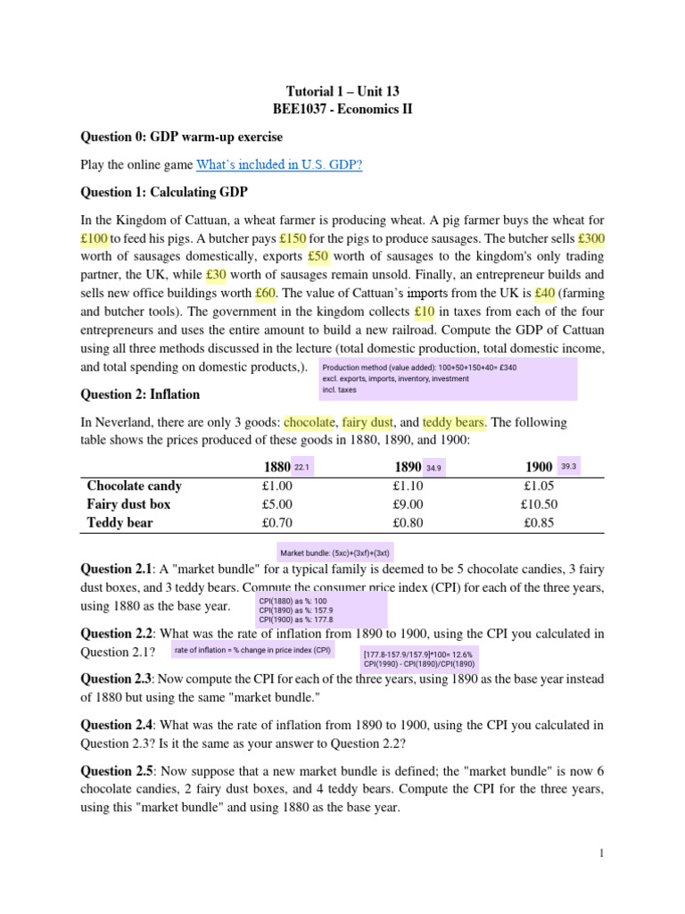 ECON II - Tutorial 1 - Unit 13 - 2024 | PDF | Consumer Price Index | Economies