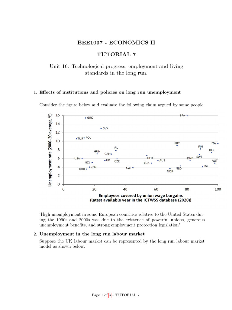 ECON II - Tutorial 7 - Week 9 | PDF | Unemployment | Labour Economics
