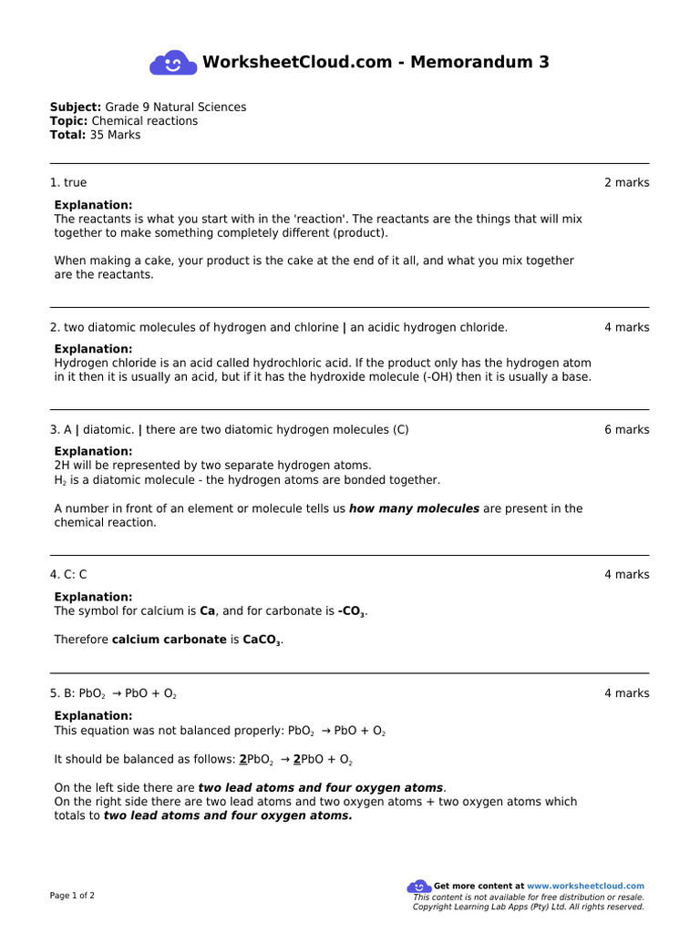 Chemical Reactions Memo3 | PDF | Chemical Reactions | Hydrogen
