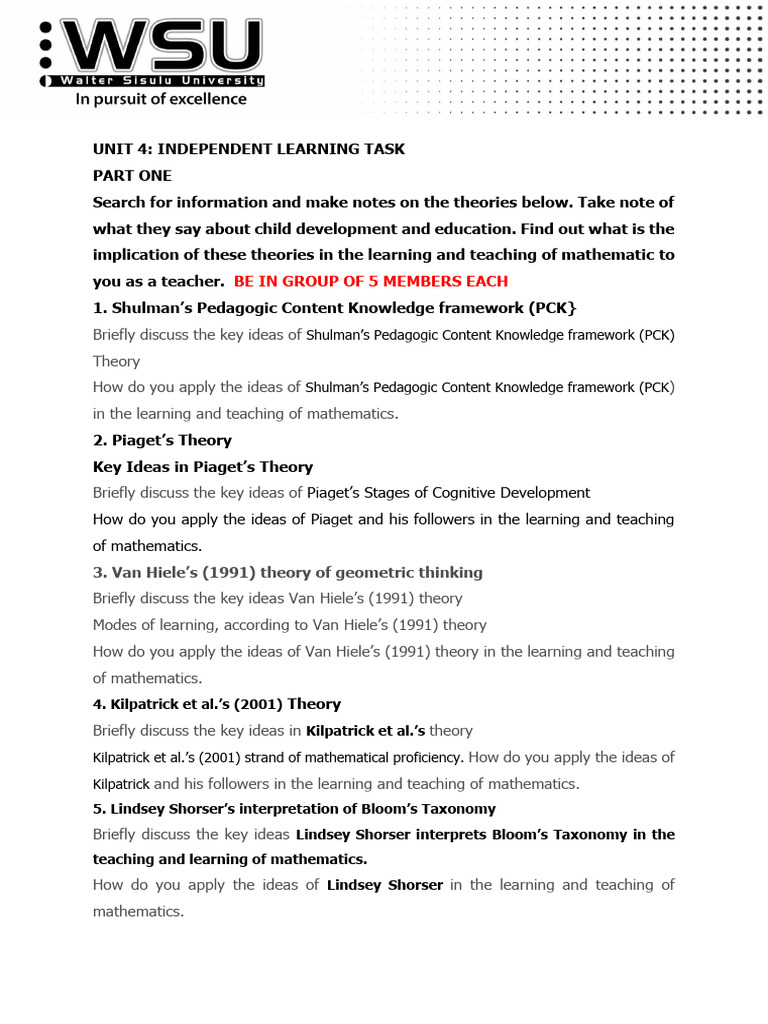 Unit 4 Independent Task | PDF | Learning | Theory