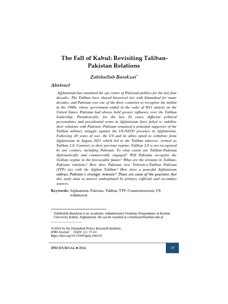 Article 3 IPRI Journal XXIV I Zabihullah Barekzai 1 25 | PDF | Taliban ...
