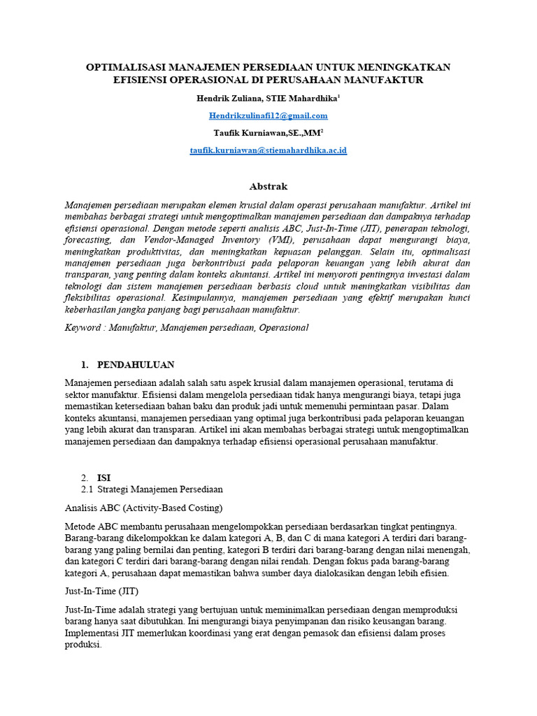 Optimalisasi Manajemen Persediaan Untuk Meningkatkan Efisiensi Operasional Di Perusahaan ...