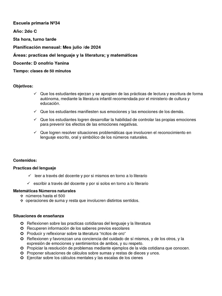 Secuencia Julio 2c Primaria | PDF | Las emociones | Educación primaria
