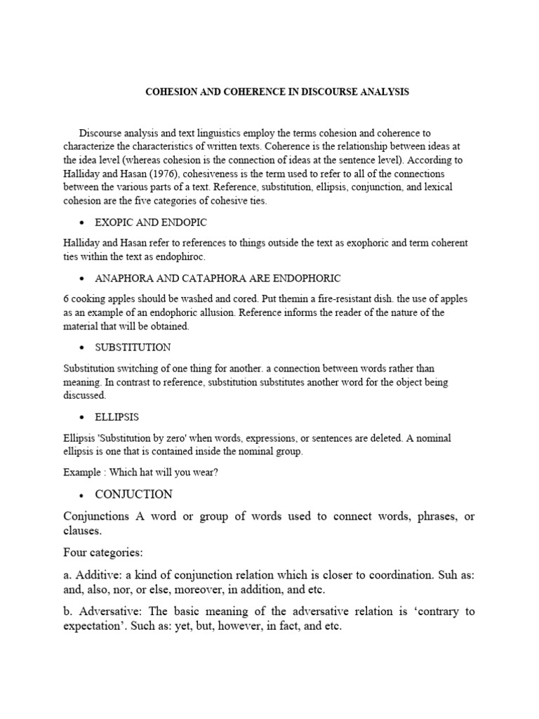 Bab 9 COHESION AND COHERENCE IN DISCOURSE ANALYSIS | PDF | Word | Semantics