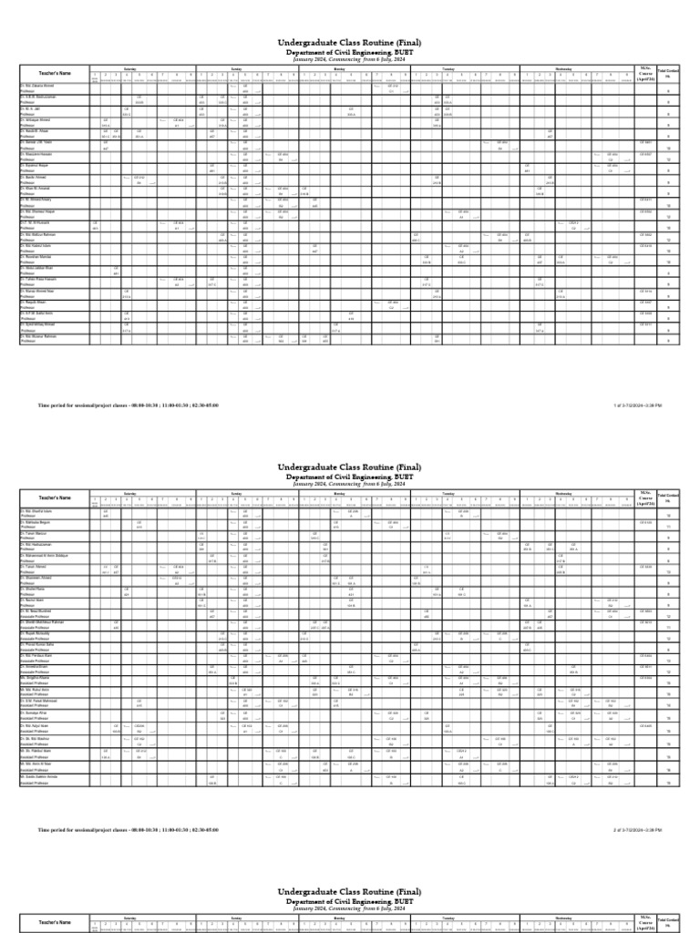Teachers Routine January 2024 Pdf Bangladesh