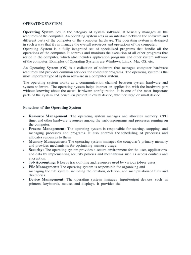 Operating Sysytem Pdf Operating System Process Computing
