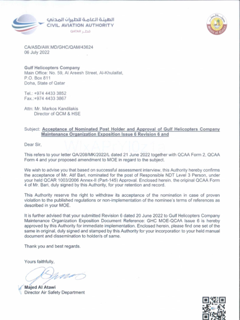 QCAA Approved GHC MOE Issue 6 Revision 6 | PDF | Regulatory Compliance ...