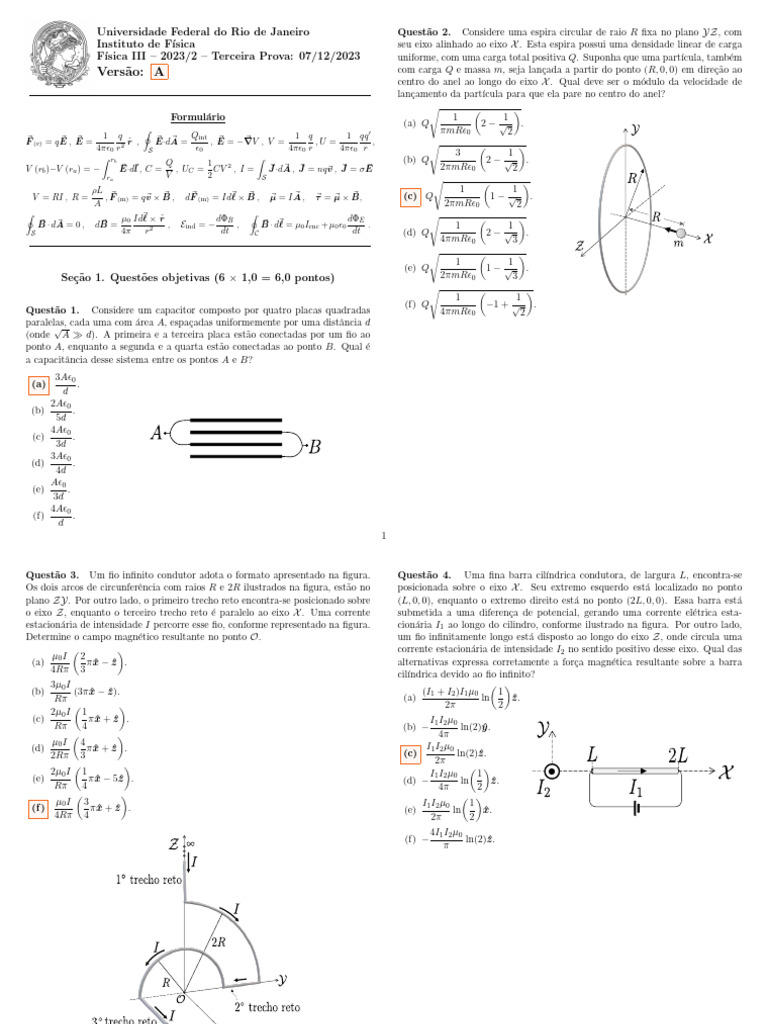 Prova P3 2023-II | PDF | Magnetismo | Corrente elétrica