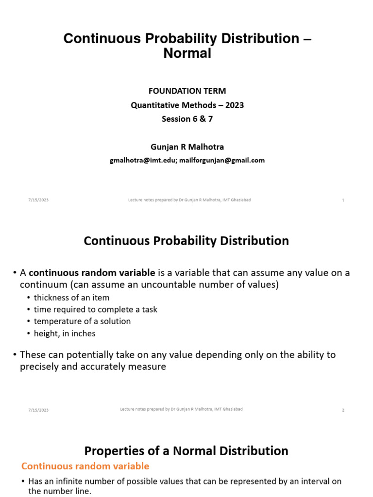 Normal Prob Dist - Session 6 & 7 2023 | PDF | Normal Distribution ...