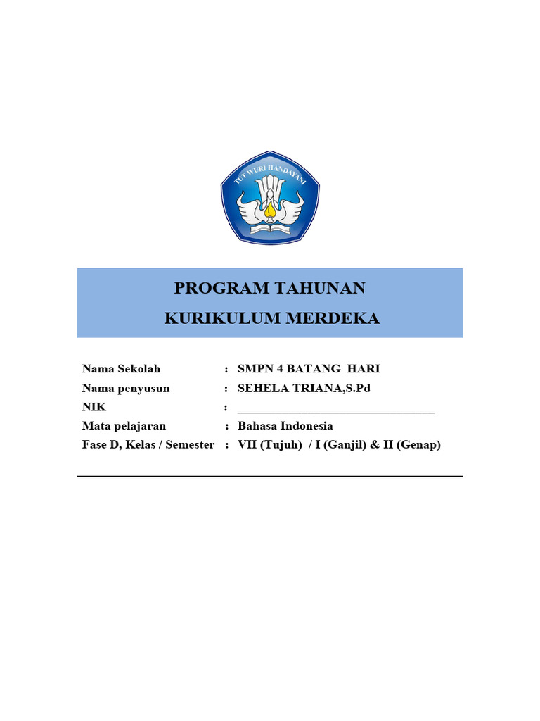 Program Tahunan Bahasa Indonesia SMPN 4 | PDF