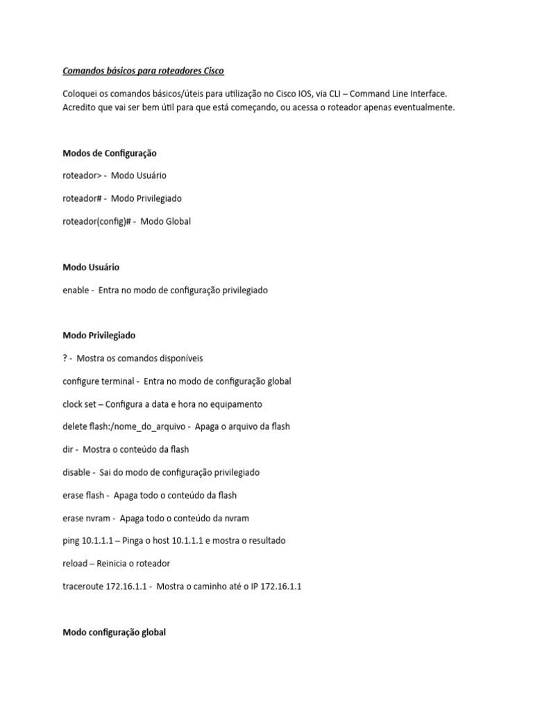 Comandos Básicos para Roteadores Cisco | PDF | Roteador (informática ...