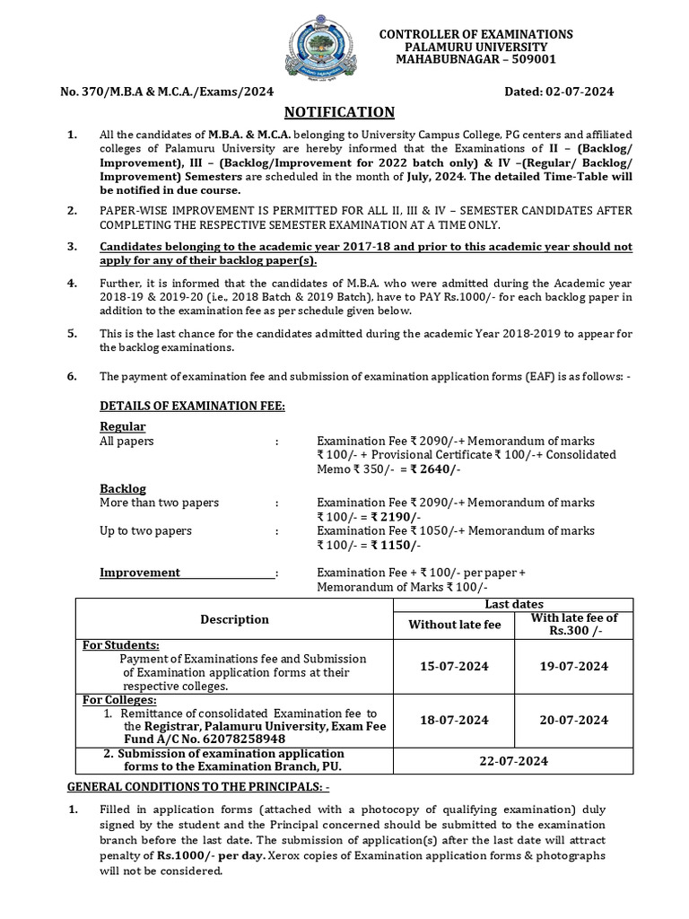 Notifaction Mba & Mca II, III & IV Sem Jul-2024 | PDF | Master Of ... Notifaction Mba & Mca II, III & IV Sem Jul-2024 | PDF | Master Of ...