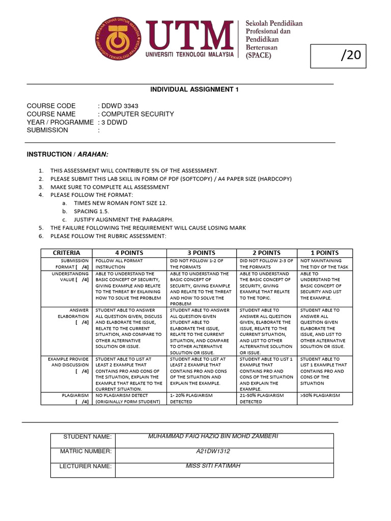 Assignment 1 DDWD 3343 - Muhammad Faiq Haziq | PDF | Computer Virus | Cryptography