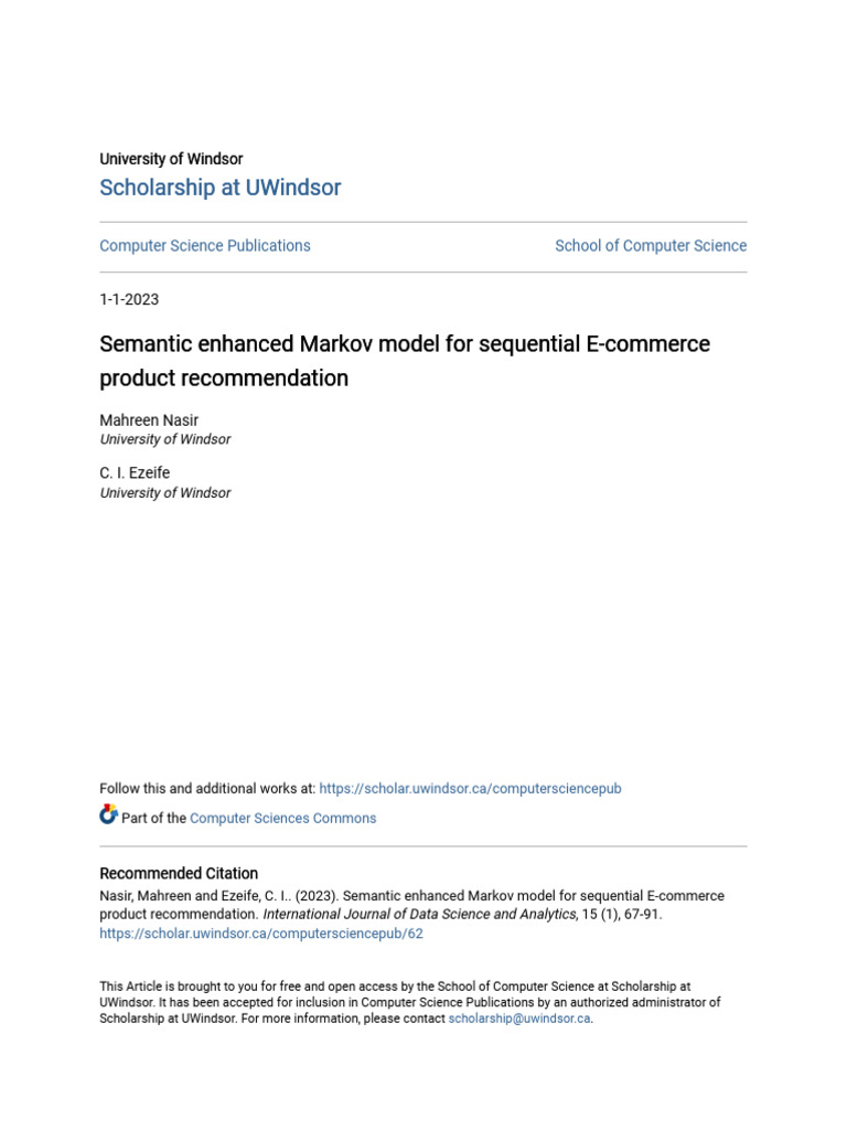 Semantic Enhanced Markov Model For Sequential E-Commerce Product Recommendation | PDF | Markov ...