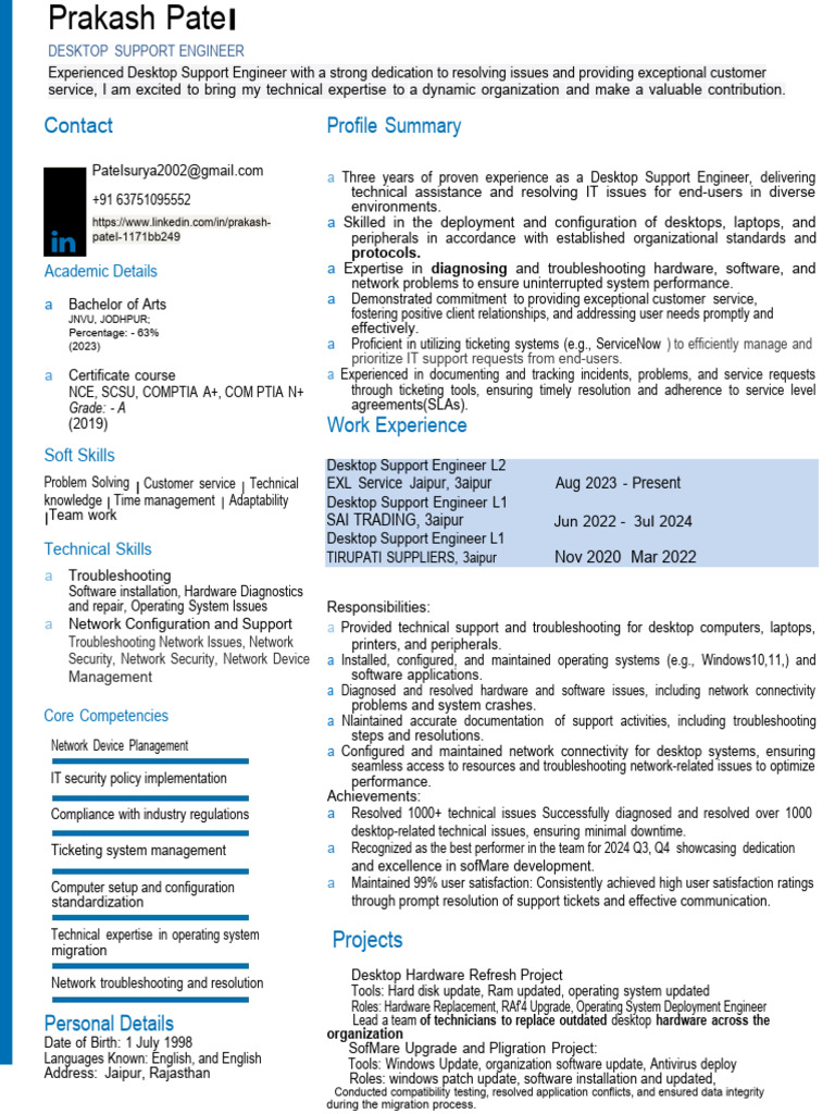 Contact Profile Summary: Work Experience | PDF | Operating System | Computer Network