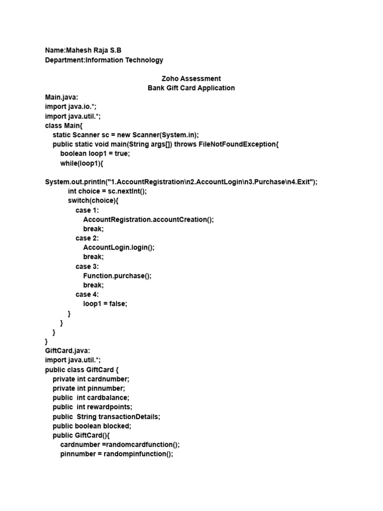 Weekend Zoho Apllication Task | PDF | Gift Card | Computer Programming