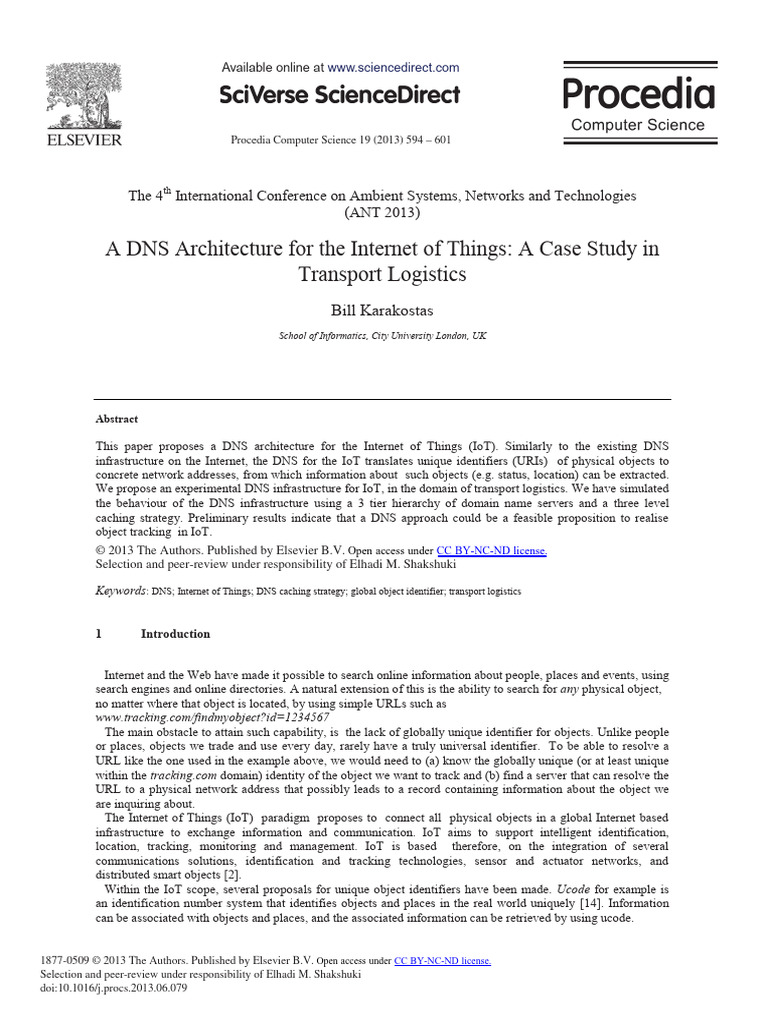 DNS Architecture For IoT+Case Study in Transport | PDF | Domain Name System | Computer Science