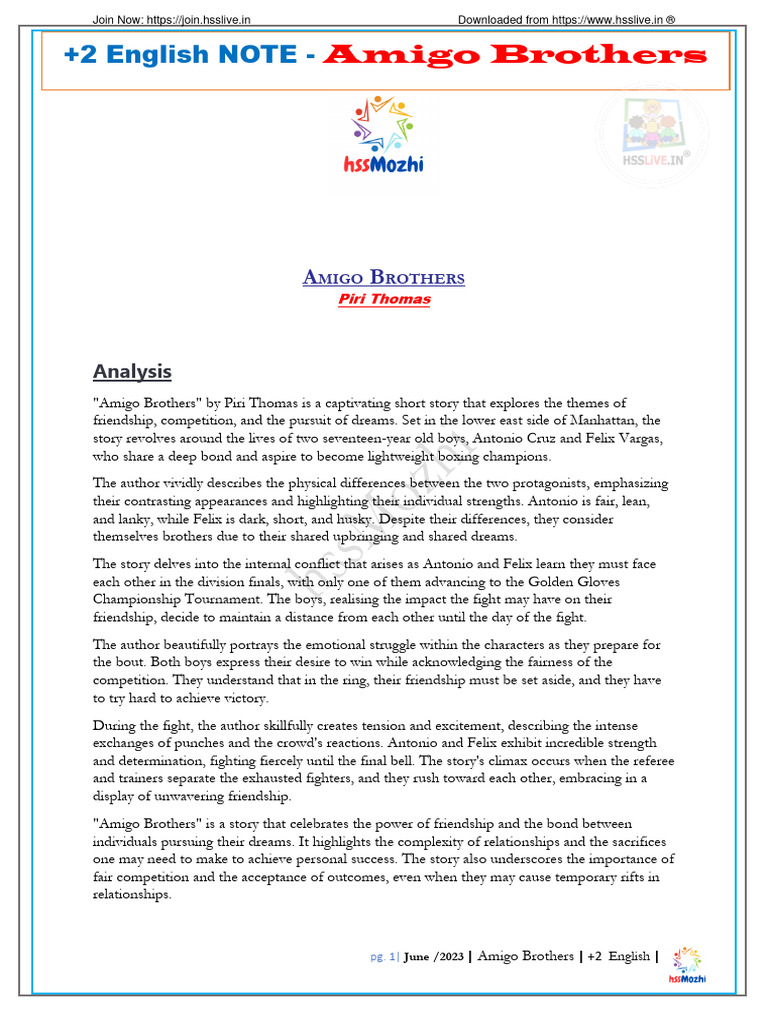 Hsslive-xii-english-unit-2-lesson-2-AMIGO BROTHERS | PDF | Teachers ...