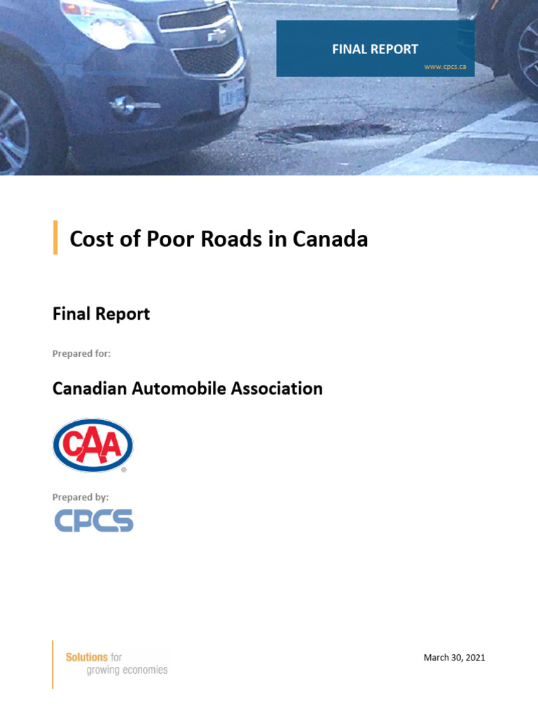 Cost of Poor Roads in Canada Report | PDF | Road | Road Surface