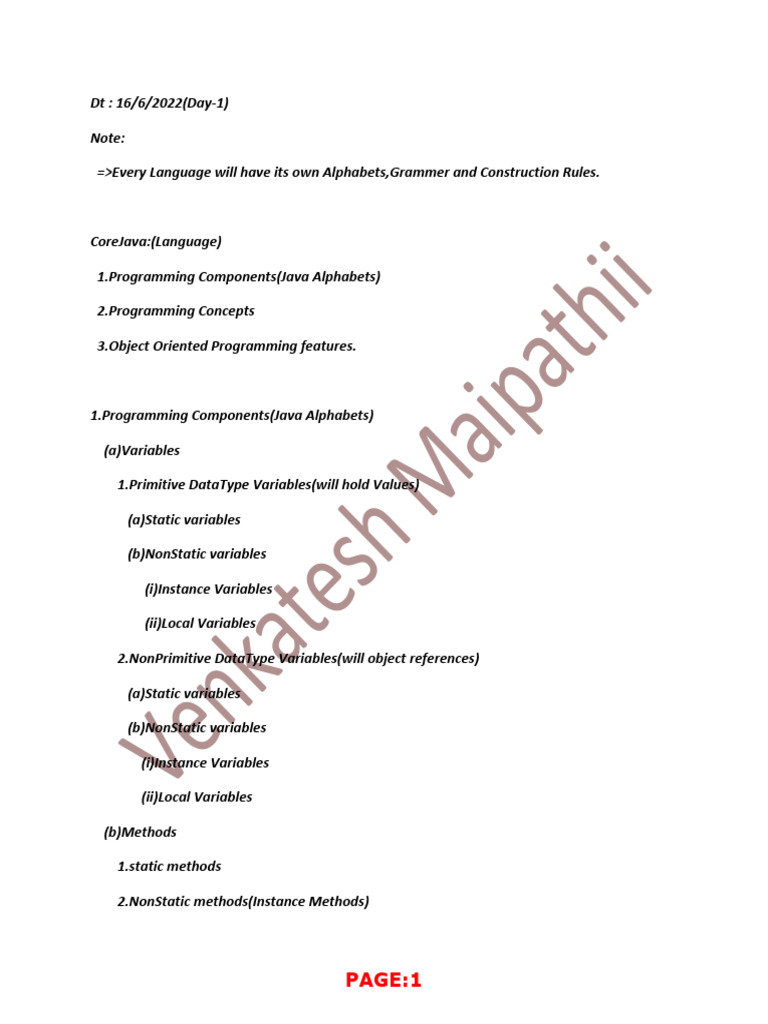 Maipathi Sir Core And Adv Java And Jdbc Pdf Java Virtual Machine Data Type